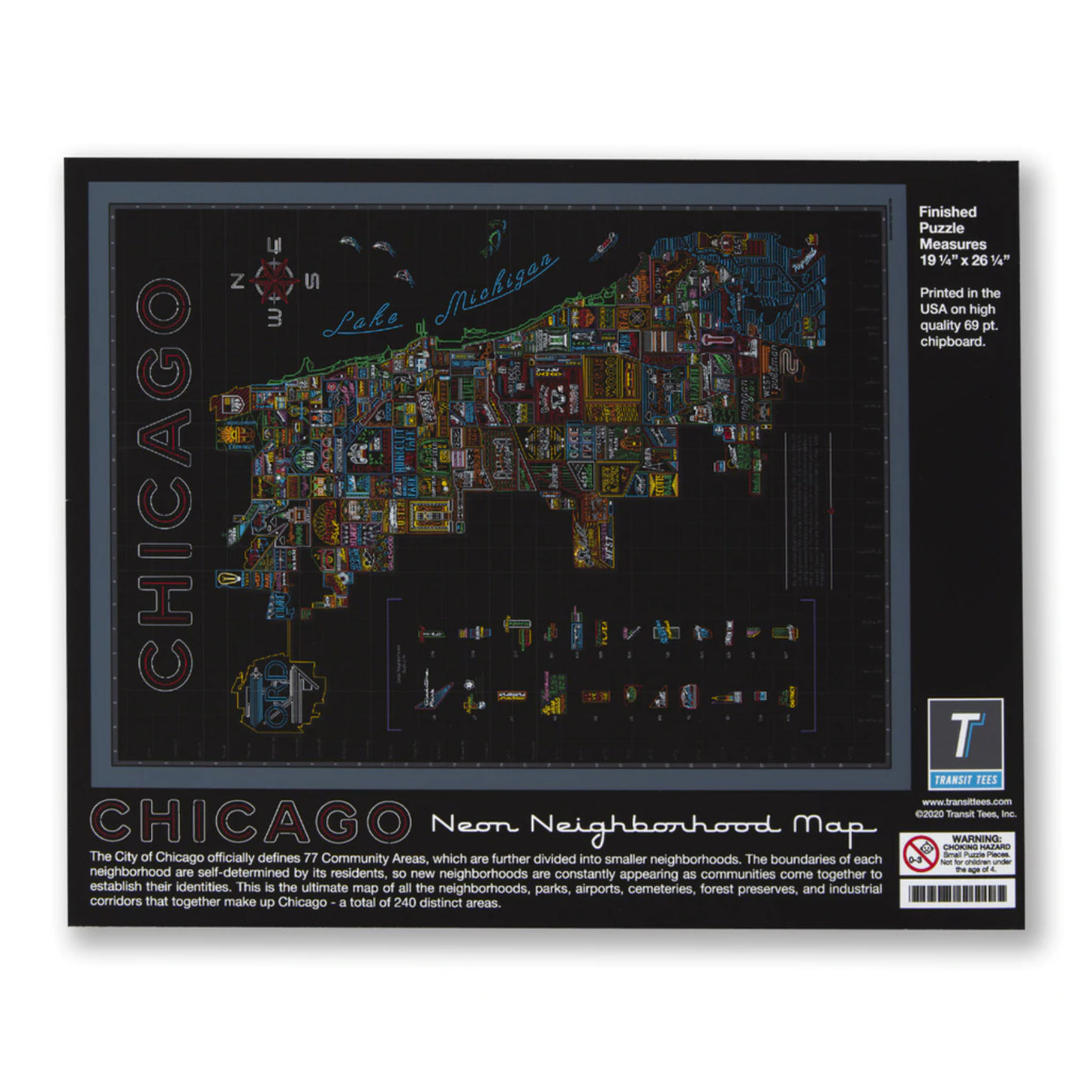 Chicago Neon Signs Neighborhood Map 1000 Piece Jigsaw Puzzle – Neighborly